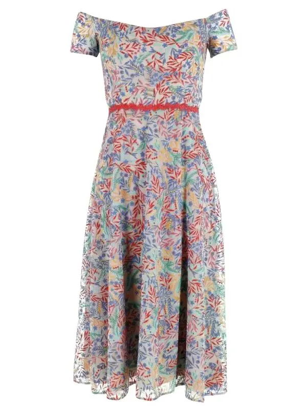 Saloni Off-shoulder Floral-print Midi Dress - Neutrals