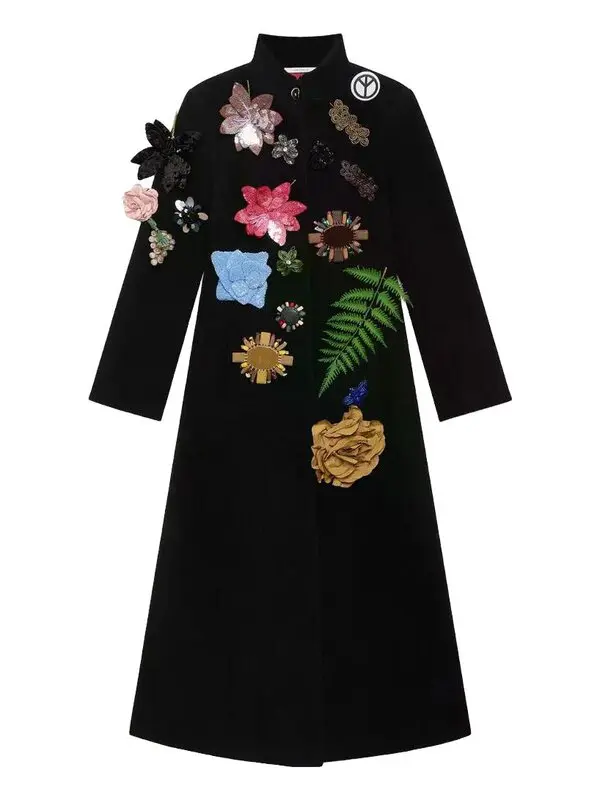 Malìparmi Floral-embellished Wool Coat - Black