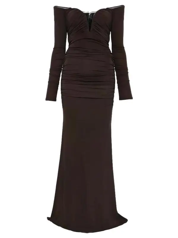 Elisabetta Franchi Off-the-shoulder Gathered Maxi Dress - Brown