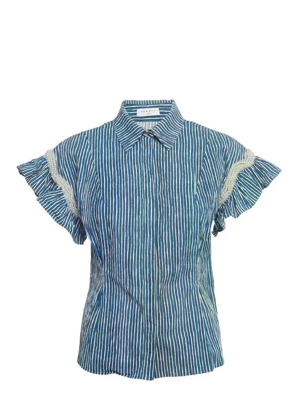 Sandro Erine Striped Pearl-embellished Shirt - Blue