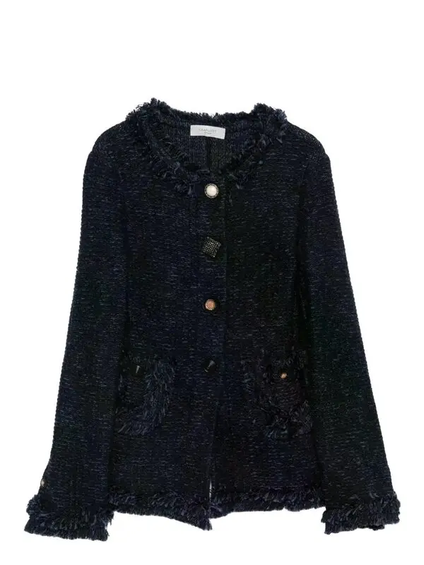 CHARLOTT Frayed-detail Buttoned Cardigan - Blue