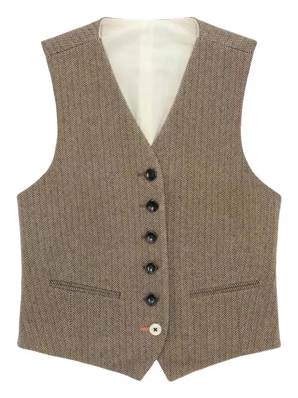 FORTELA Demi Herringbone Single-breasted Waistcoat - Brown