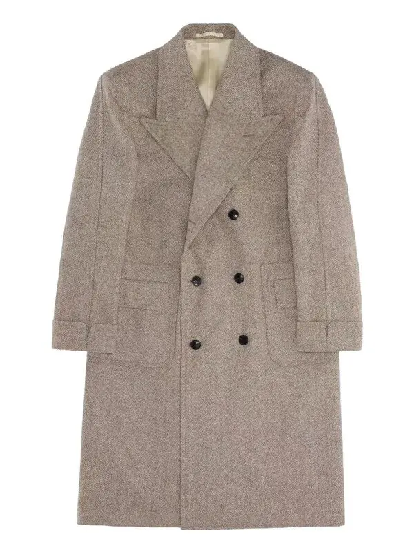 FORTELA Bogart Double-breasted Herringbone Coat - Neutrals