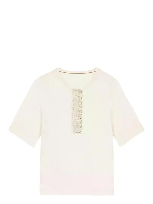 FORTELA Crochet-detailed T-shirt - Neutrals