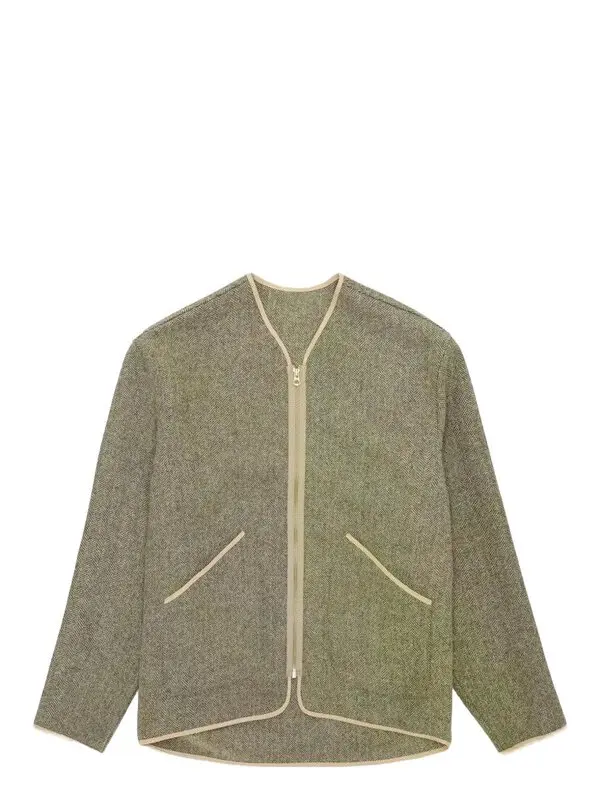 FORTELA Herringbone Zip-up Cardigan - Green