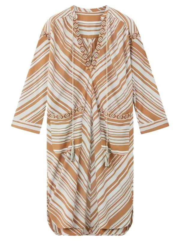 FORTELA Afsar Geometric Stripe Midi Dress - Neutrals