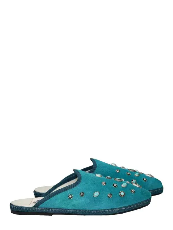 FORTELA Flap Friulan Studded Suede Mules - Blue