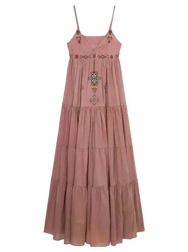 FORTELA Amelie Beaded Tiered Maxi Dress - Pink