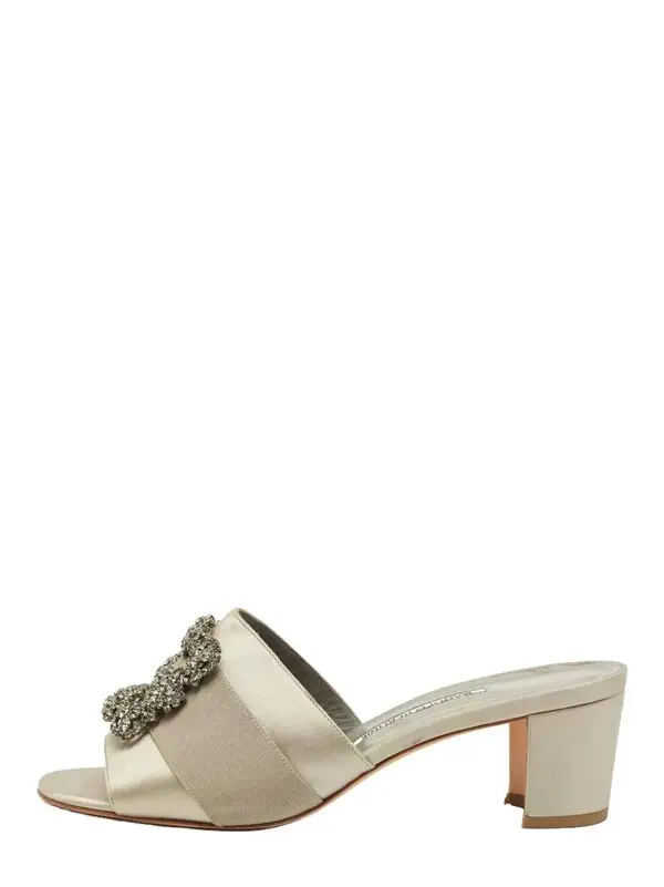 Manolo Blahnik Martamod Jeweled Satin Sandals - Neutrals