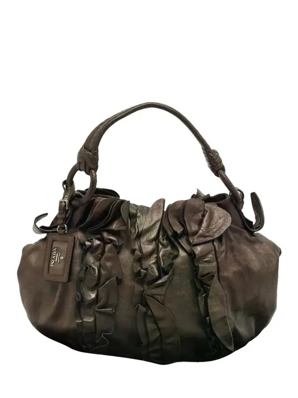 Prada Leather Ruffle Shoulder Bag - Brown