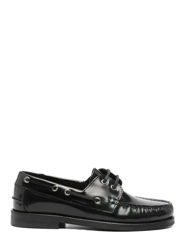 VINNY'S Bettie Leather Boat Shoes - Black