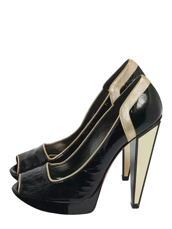 Versace Peep-toe Platform Leather Pumps - Black