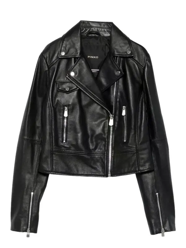 Pinko Zip Leather Jacket - Black