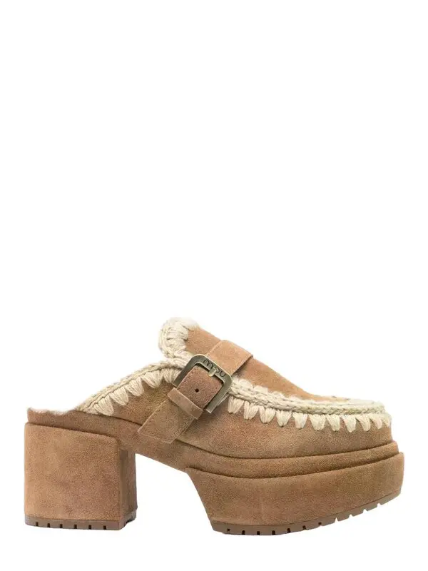 Mou Platform Buckle Cotton Mules - Brown
