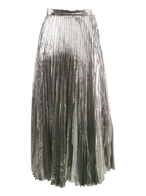 Celine Lamé Plissé Midi Skirt - Silver