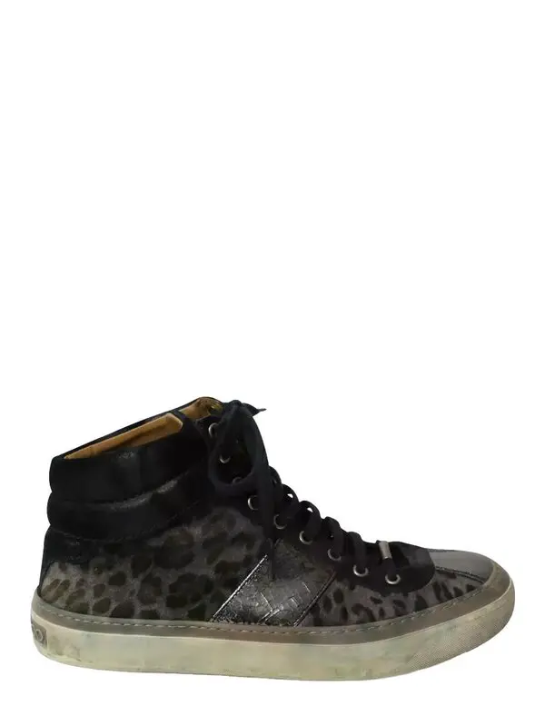 JIMMY CHOO Belgravia Leopard-print Lace-up Sneakers - Black