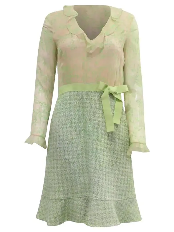 Valentino Garavani Ruffled Tweed Long-sleeve Dress - Green