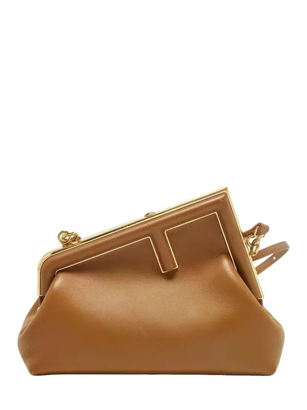 Fendi First Small Leather Clasp Clutch - Brown