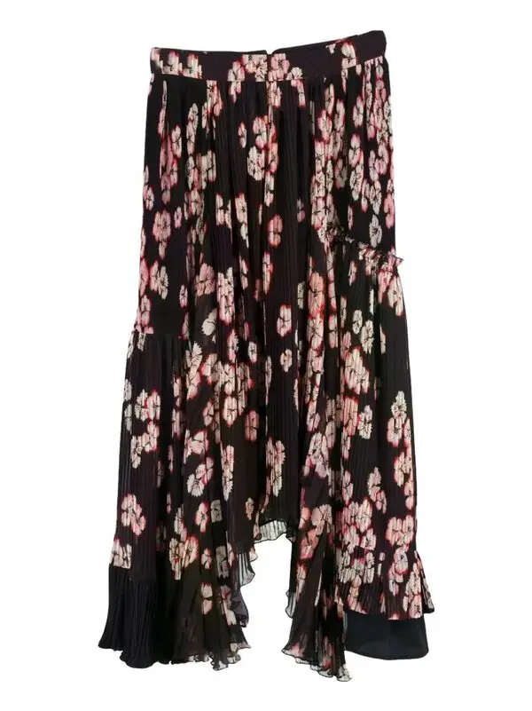 ISABEL MARANT VINTAGE Floral-print Pleated Skirt - Black