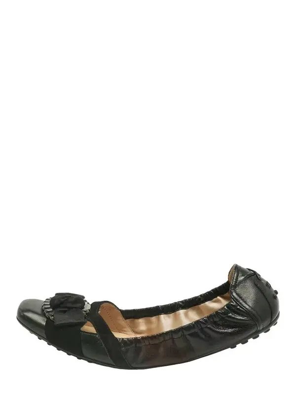 TOD'S Leather Bow Ballet Flats - Black