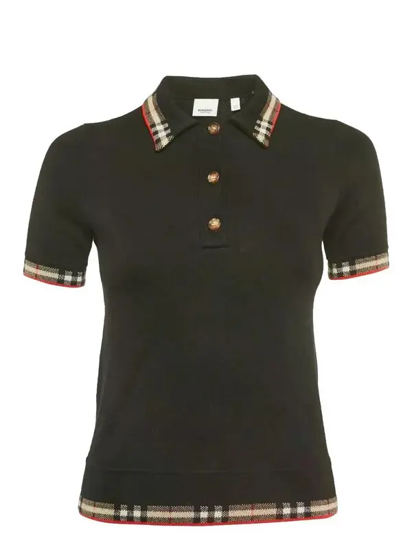 Burberry Checked-trim Polo Top - Black