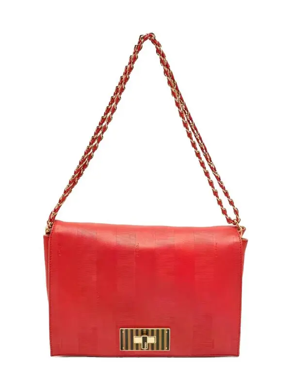 Fendi Pequin Embossed Leather Shoulder Bag - Red