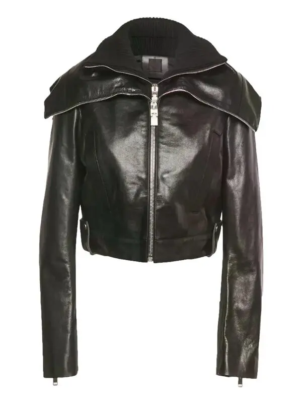 Givenchy Cropped Leather Jacket - Black