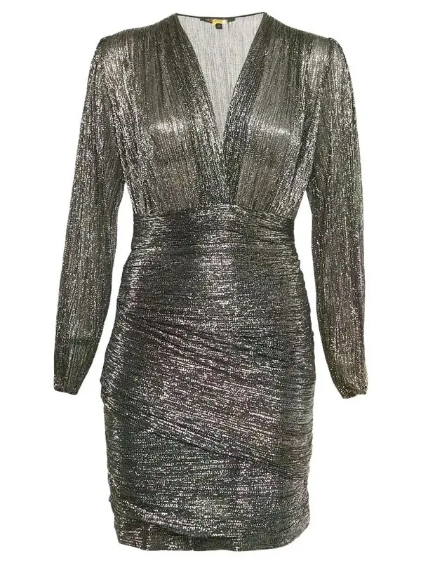 Maje Draped Metallic Mini Dress - Grey