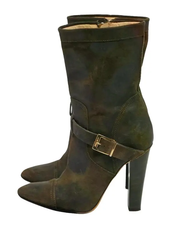 JIMMY CHOO Suede Buckle Boots - Green