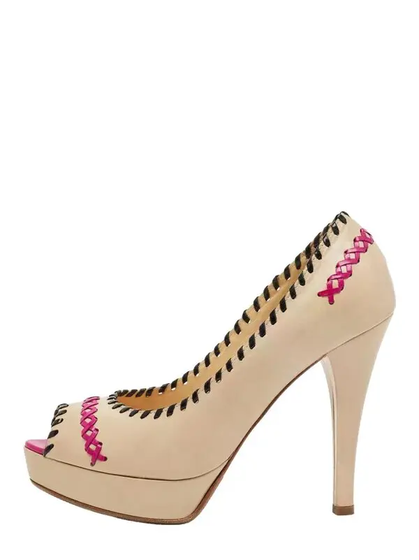 LORIBLU Leather Stitch Peep-toe Platform Pumps - Neutrals