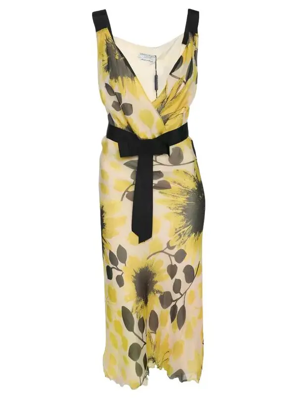 Marina Rinaldi Floral Print Chiffon Midi Dress - Yellow