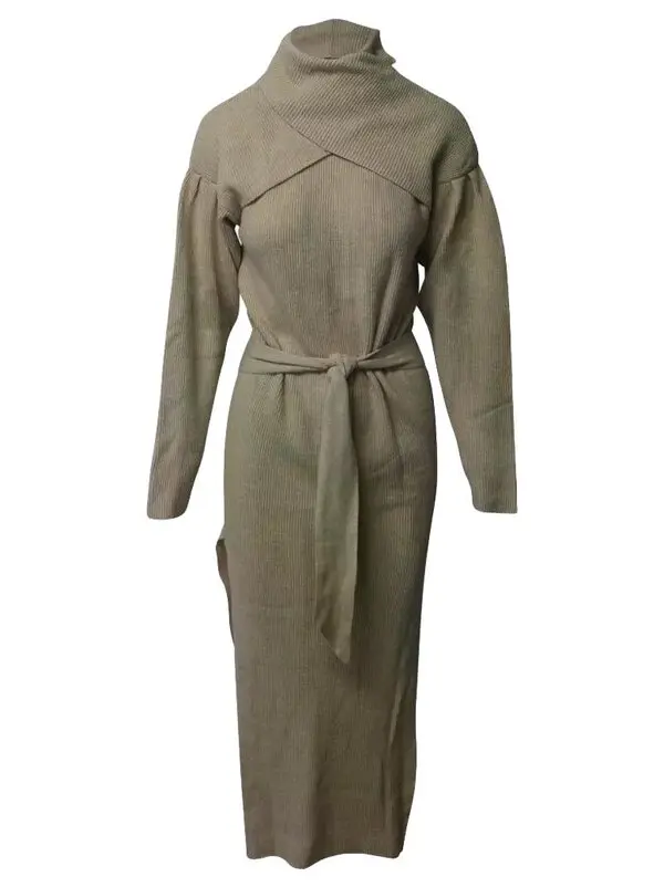 Nanushka Belted Turtleneck Dress - Neutrals