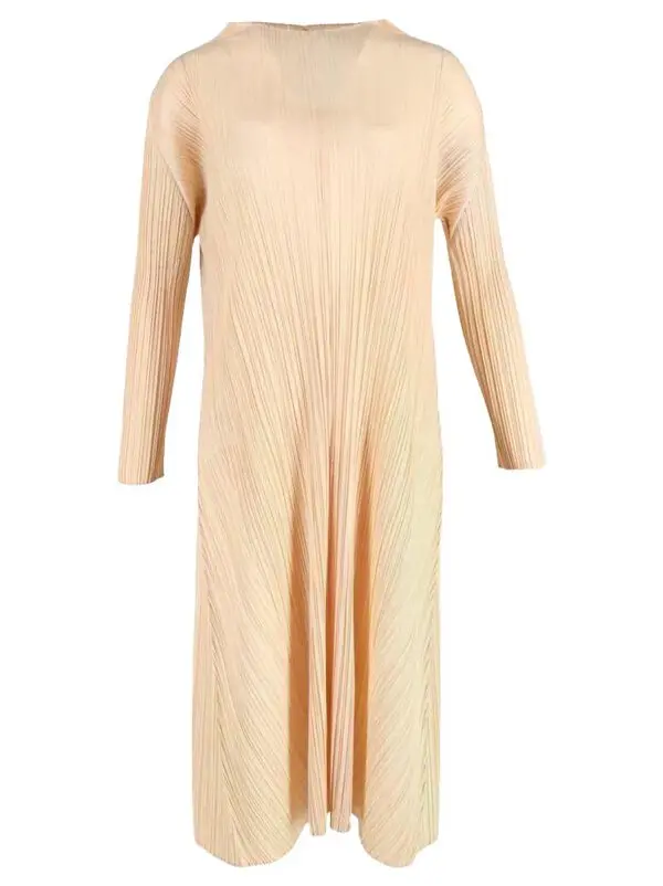 Issey Miyake Pleated Long-sleeve Midi Dress - Neutrals