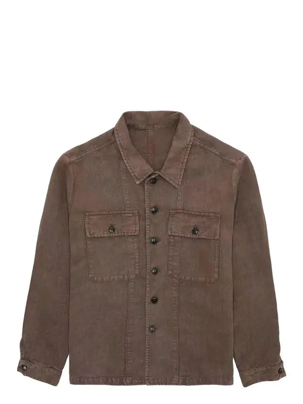 FORTELA Front Pockets Logo Button Shirt - Brown