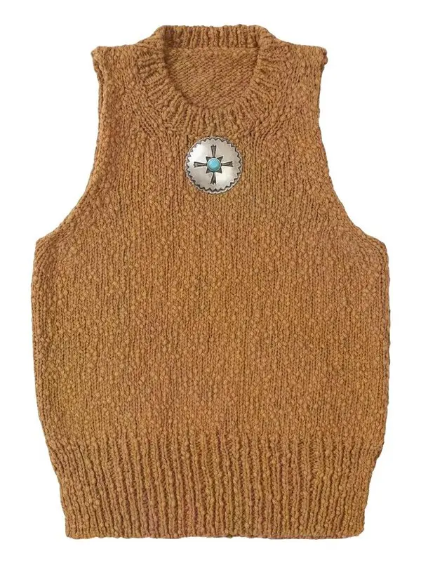 FORTELA Concho Ribbed Knit Tank Top - Brown