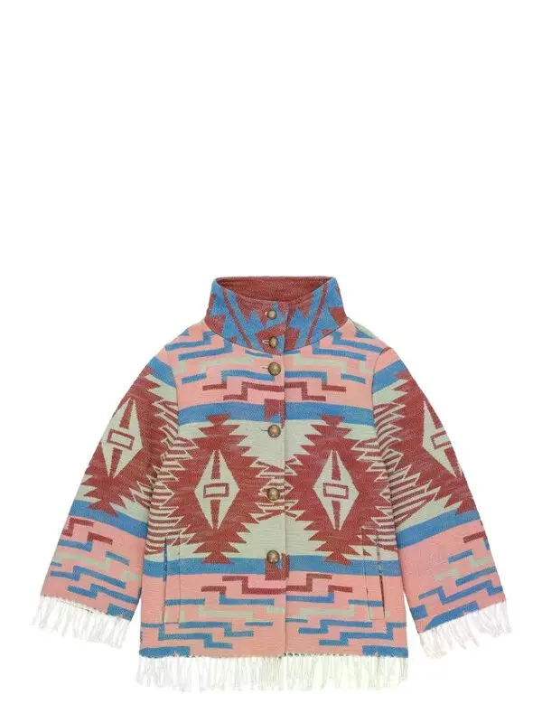 FORTELA Fringed Geometric Cotton Jacket - Pink