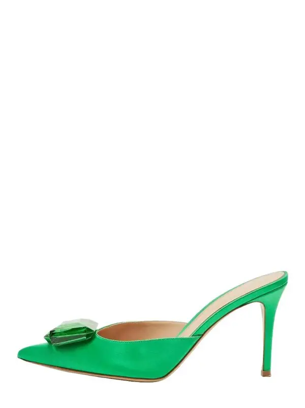 GIANVITO ROSSI Jaipur Satin Jewel Embellished Slip-on Sandals - Green