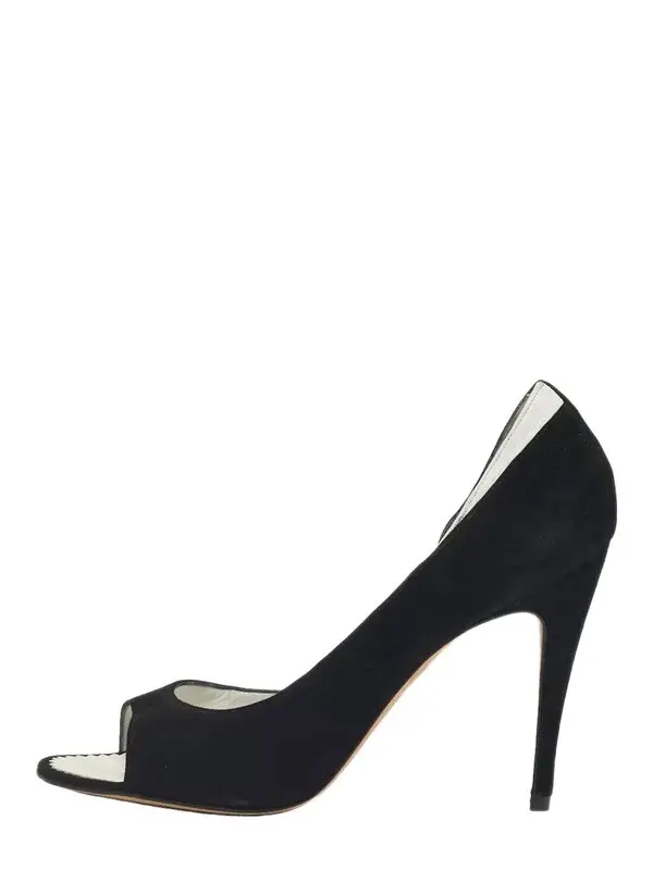 Manolo Blahnik Suede Open Toe Pumps - Black