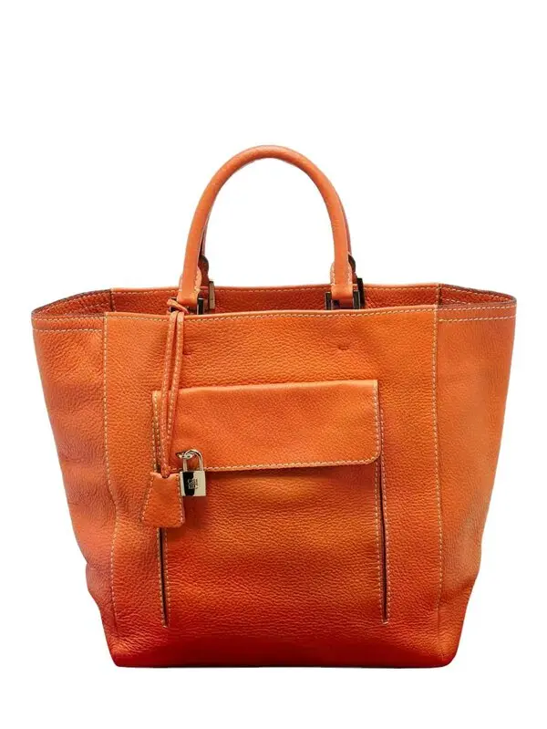 Carolina Herrera Leather Pocket Tote Bag - Orange