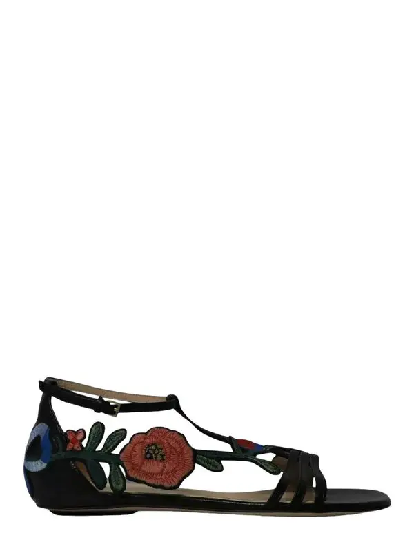 Gucci Ophelia Floral-embroidered Flat Sandals - Black