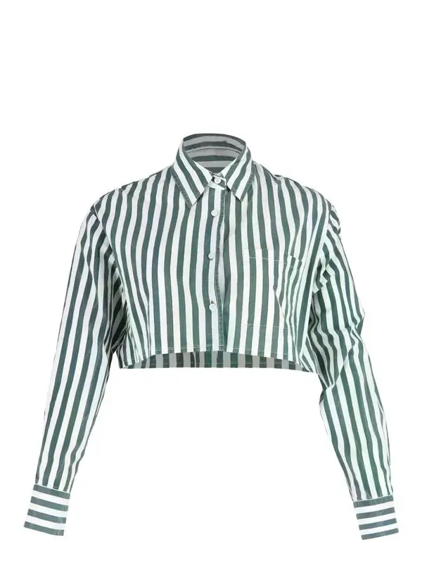 THE FRANKIE SHOP Striped Long Sleeve Crop Shirt - Green