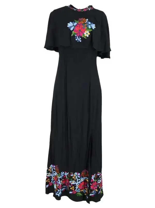 Rixo Iona Cape-effect Embroidered Maxi Dress - Black