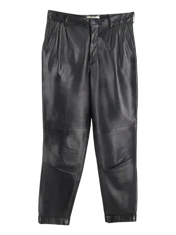 Saint Laurent Pleated Leather Trousers - Black