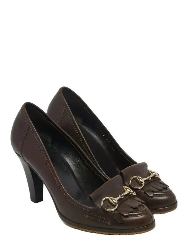 Gucci Fringe Horsebit Leather Pumps - Brown