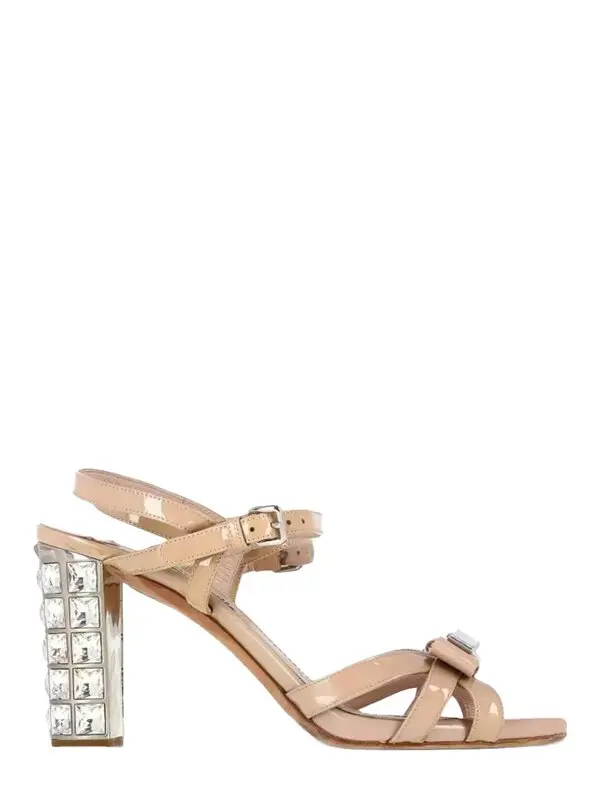 Miu Miu Bow-detail Crystal Ankle-strap Heeled Sandals - Neutrals