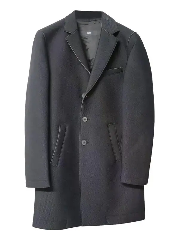 BOSS Single-breasted Textured Coat - Black