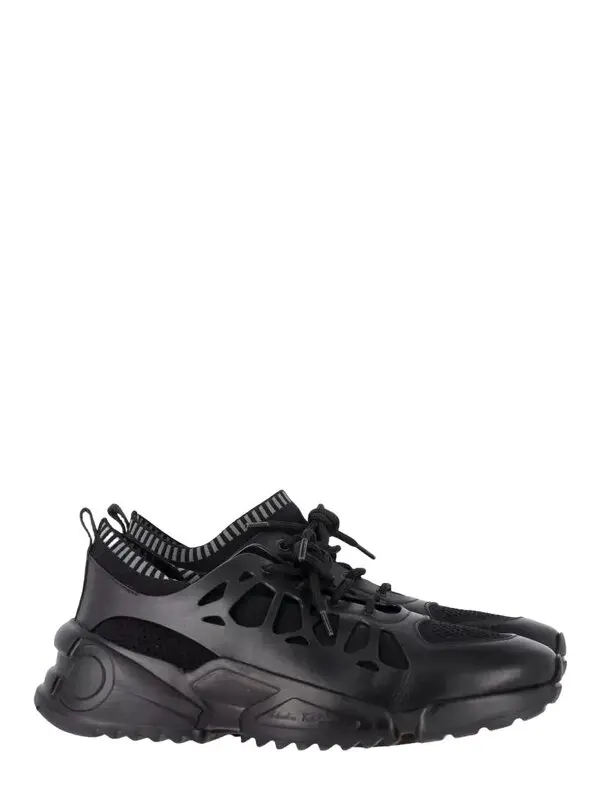 FERRAGAMO Raintop Cut-out Detail Leather Sneakers - Black