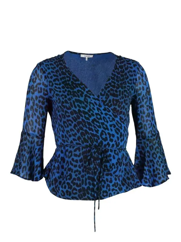 GANNI Animal-print Wrap Blouse - Blue