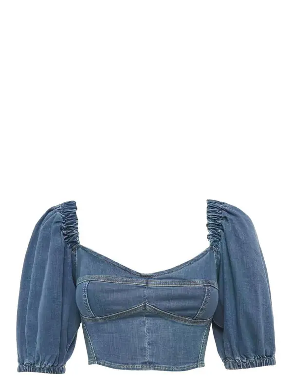 Elisabetta Franchi Denim Gathered Top - Blue