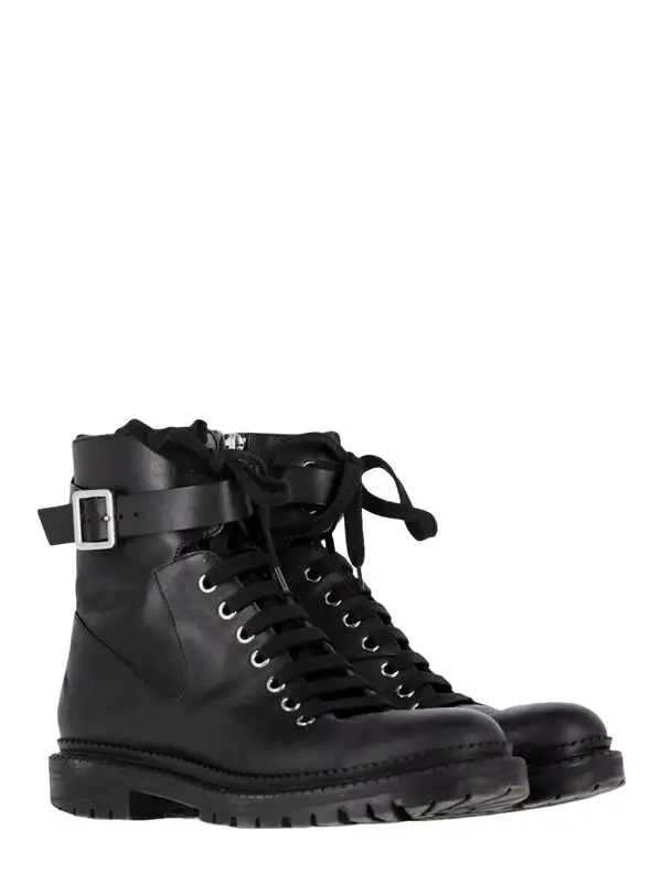 BOSS Buckled Lace-up Combat Boots - Black